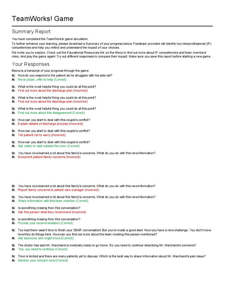 Teamworks Game Report | PDF | Health Care
