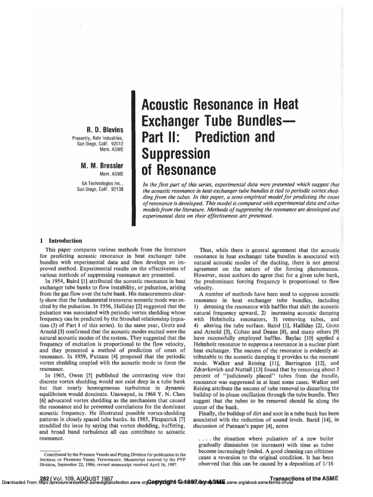Acoustic Resonance in Heat Exchanger | PDF | Resonance | Sound