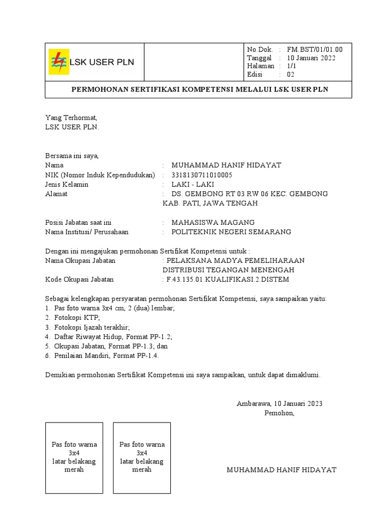 Formulir Permohonan Sertifikasi Melalui LSK | PDF