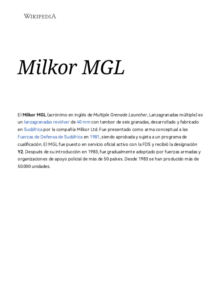 Milkor MGL - Wikipedia, La Enciclopedia Libre | PDF | Armas de fuego ...