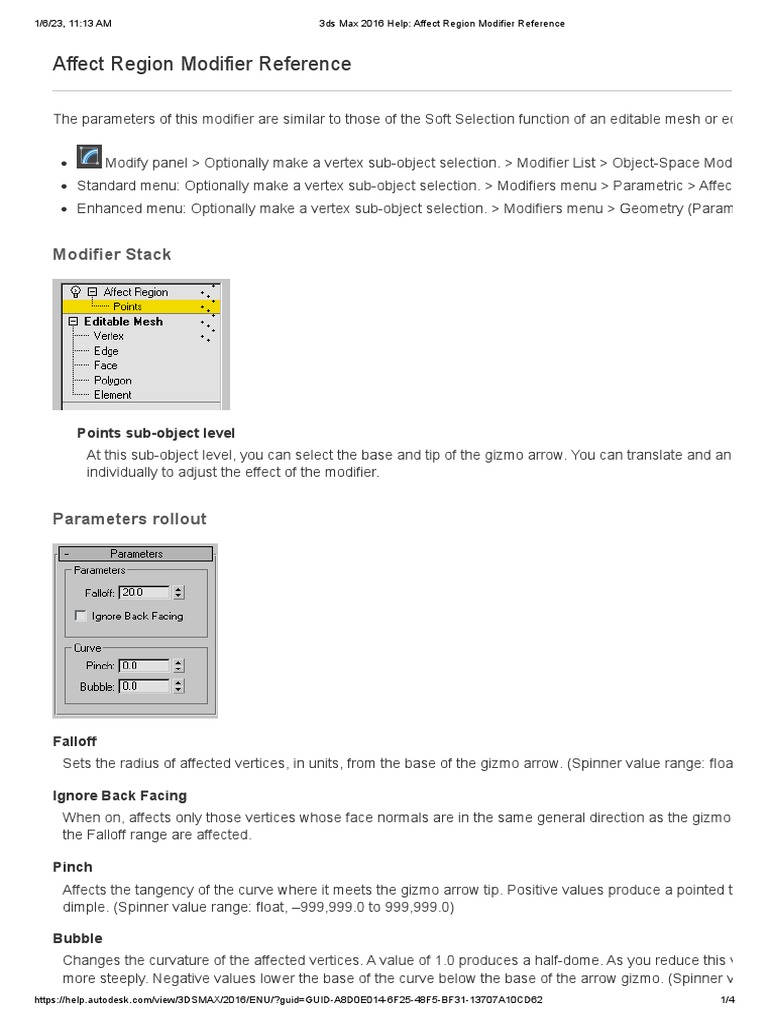 3ds Max 2016 Help - Affect Region Modifier Reference | PDF | Autodesk 3ds Max | Vertex (Geometry)