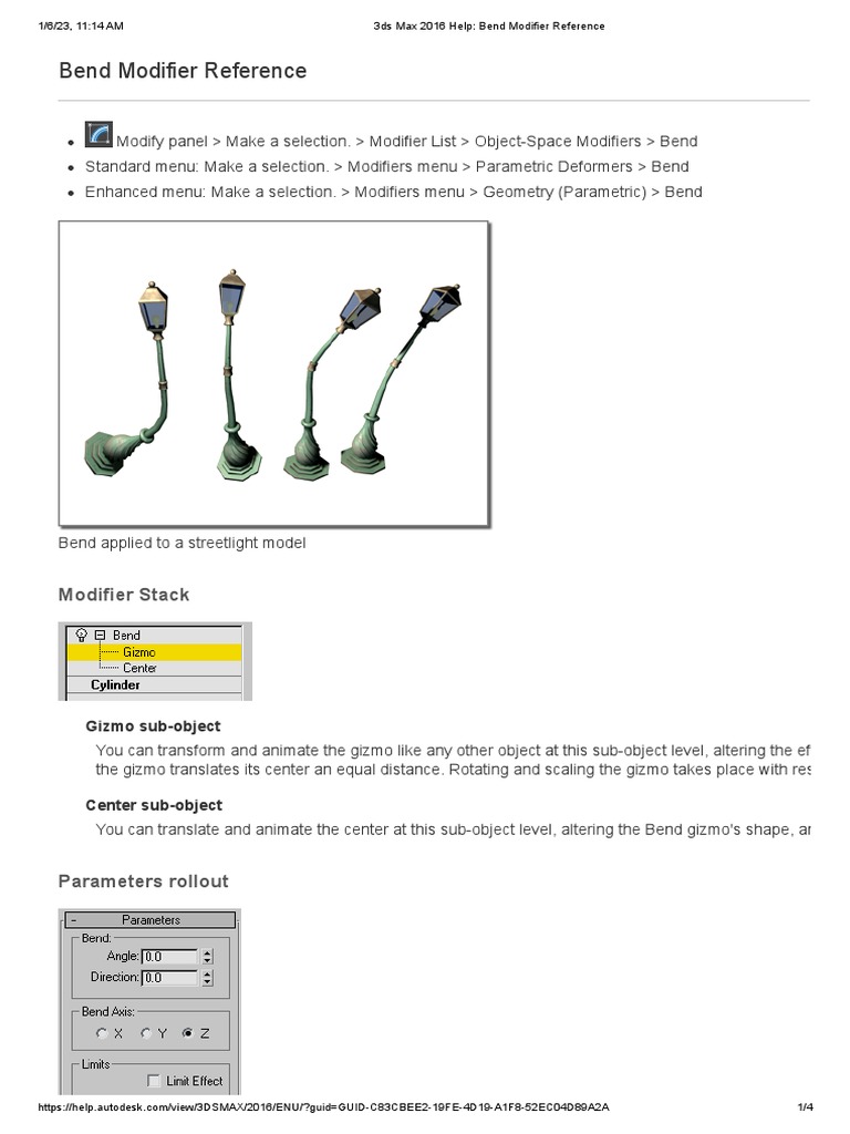 3ds Max Bend Modifier Guide | PDF | Computers