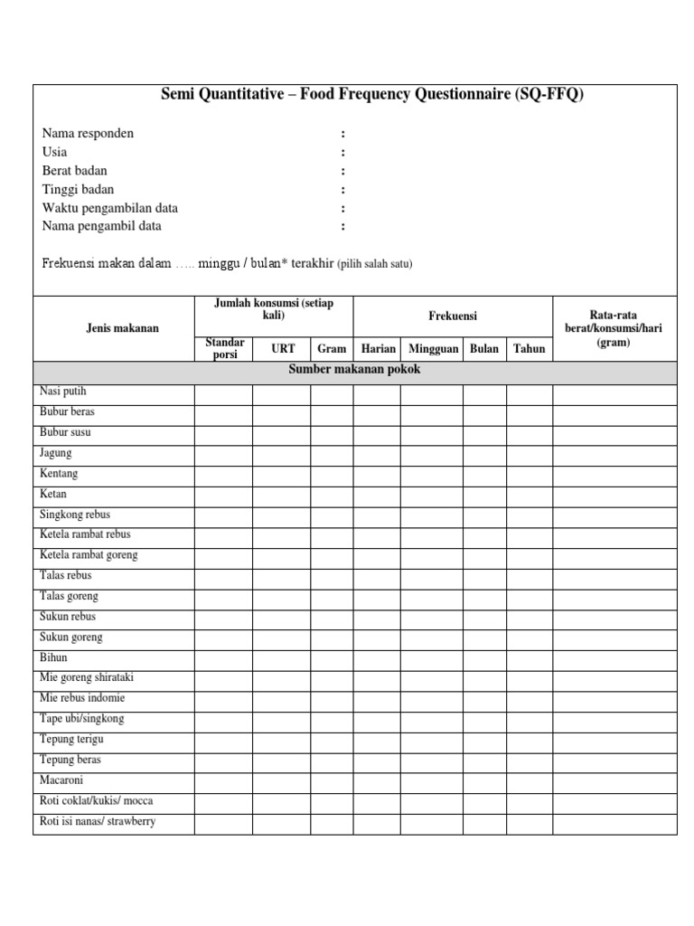 PRINT Formulir SQ-FFQ 2022 | PDF | Kesehatan Holistik