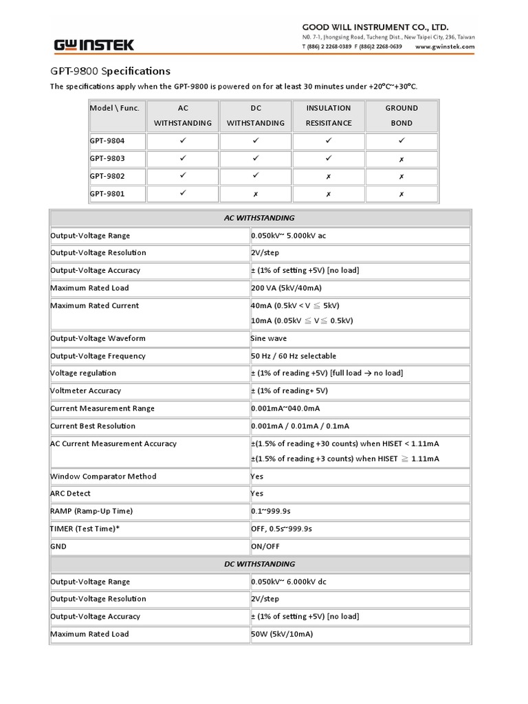 02_GPT-9800_Spec_E | PDF | Alternating Current | Voltage