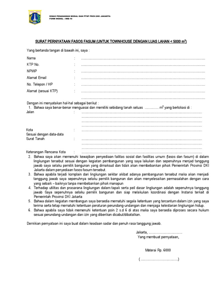 Surat Pernyataan Fasos Fasum | PDF Surat Pernyataan Fasos Fasum | PDF