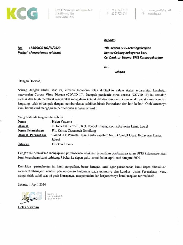 Surat Permohonan BPJS | PDF