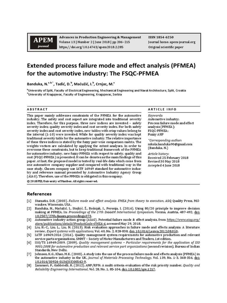 Extended Process Failure Mode and Effect Analysis (PFMEA) For The Automotive Industry The FSQC ...