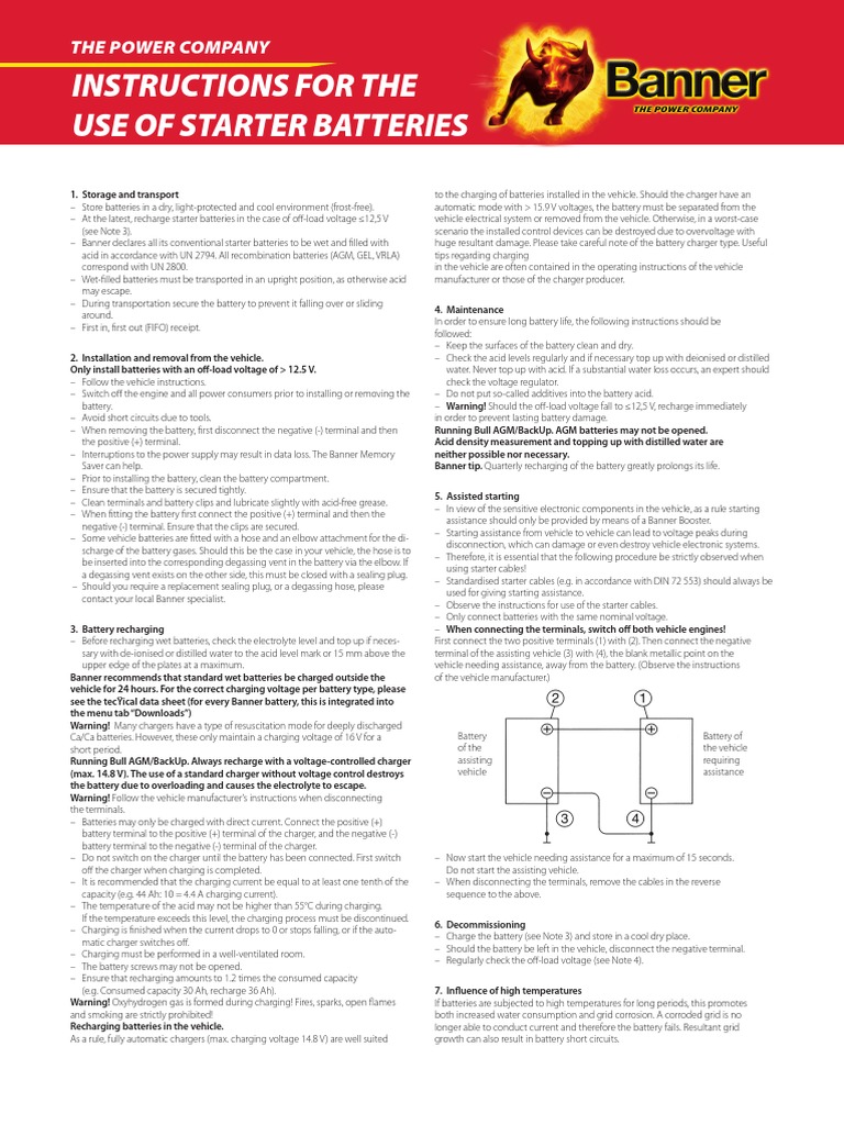 Instructions For The Use of Starterbatteries EN | PDF | Battery Charger ...