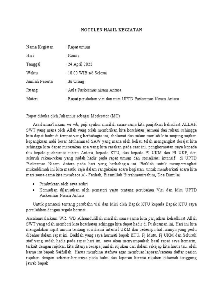 Notulen Hasil Kegiatan | PDF