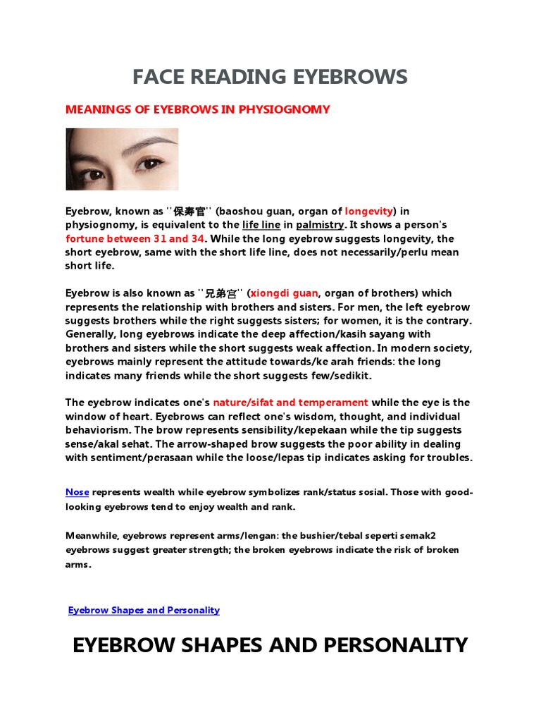 Face Reading Eyebrows | PDF | Eyebrow