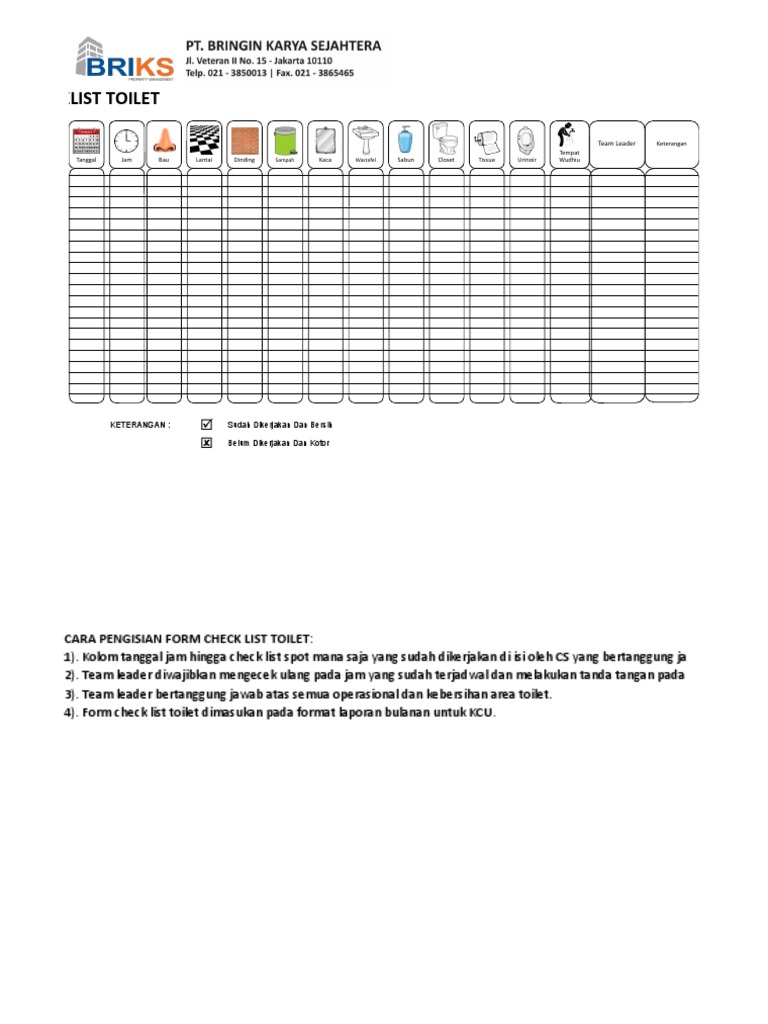 Checklist Kebersihan Toilet | PDF