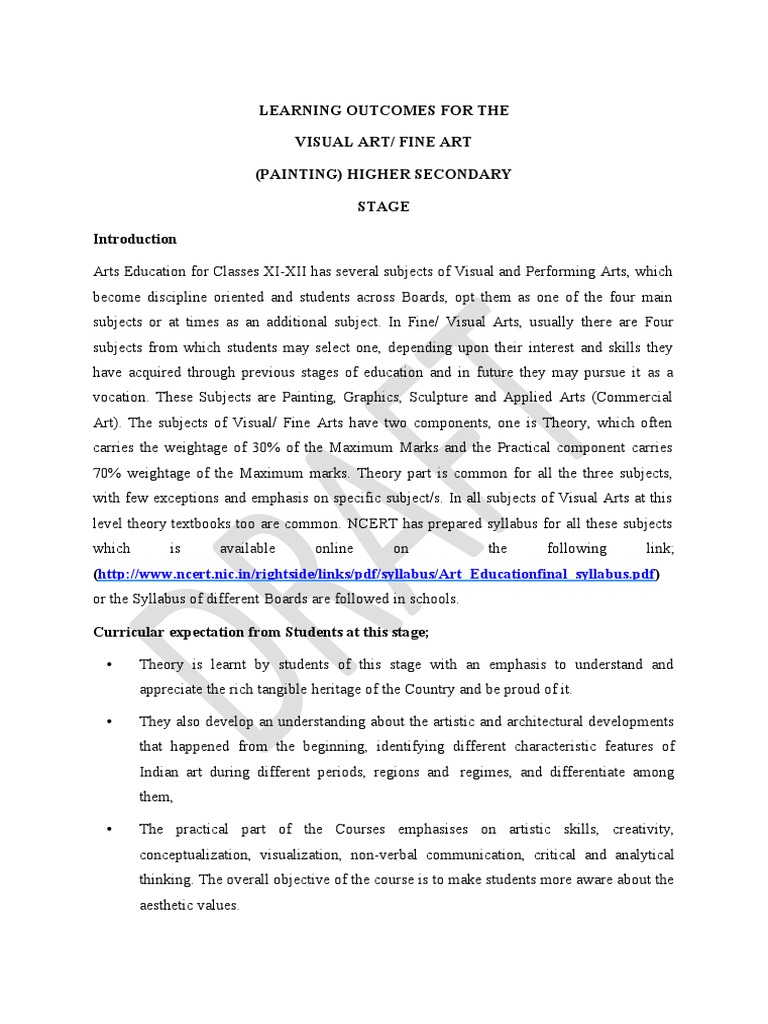 Learning Outcomes For The Visual Art | PDF | Drawing | Composition (Visual Arts)