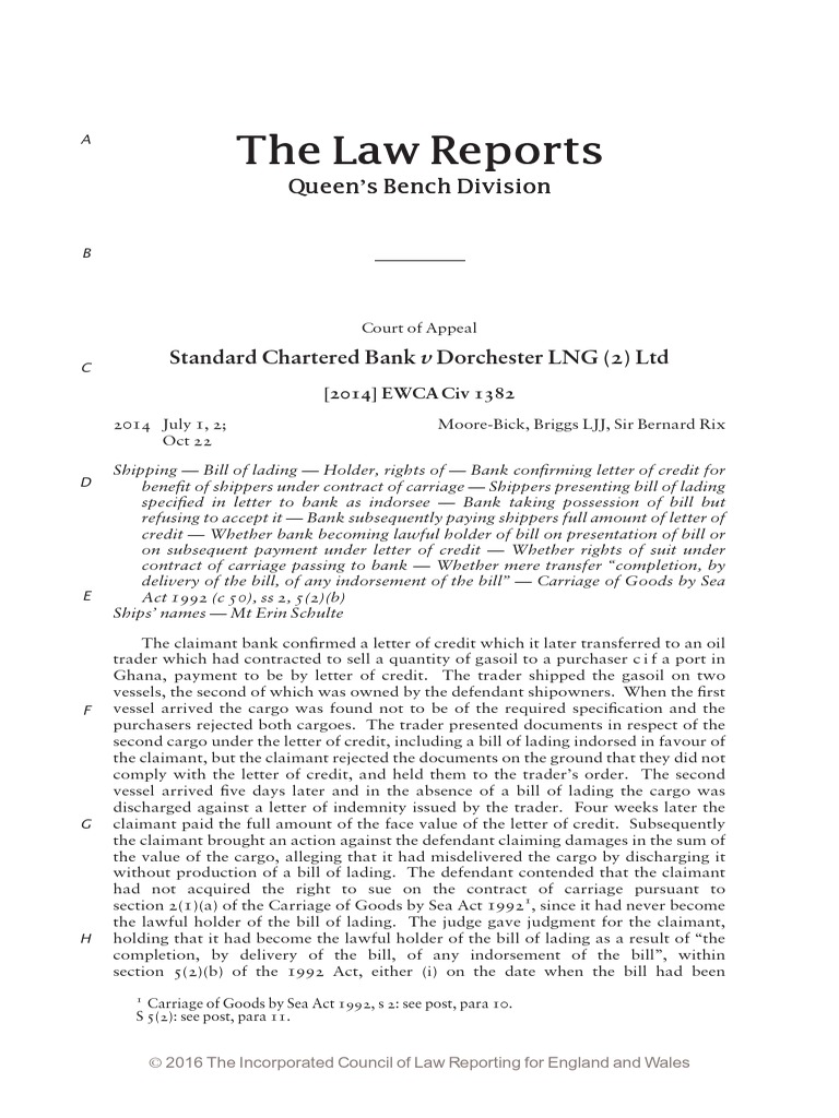 Standard Chartered Bank V Dorchester LNG (2) LTD (2016) QB 1 | PDF ...