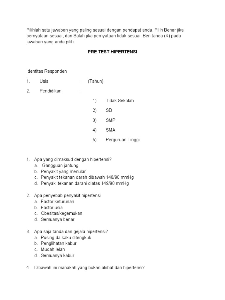 Pre Test Dan Post Test Hipertensi | PDF