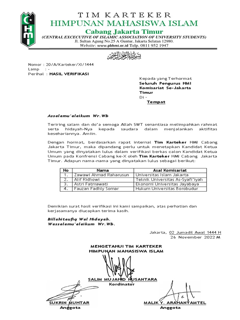 Hasil Vervikas Kandidat Jaktim | PDF