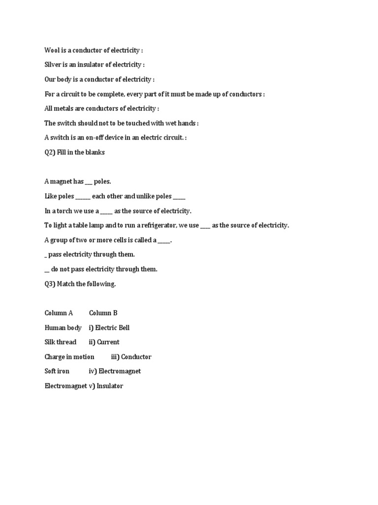 Exercises in Chapter 7 Electricity and Magnetism Grade 7 | PDF | Sound ...