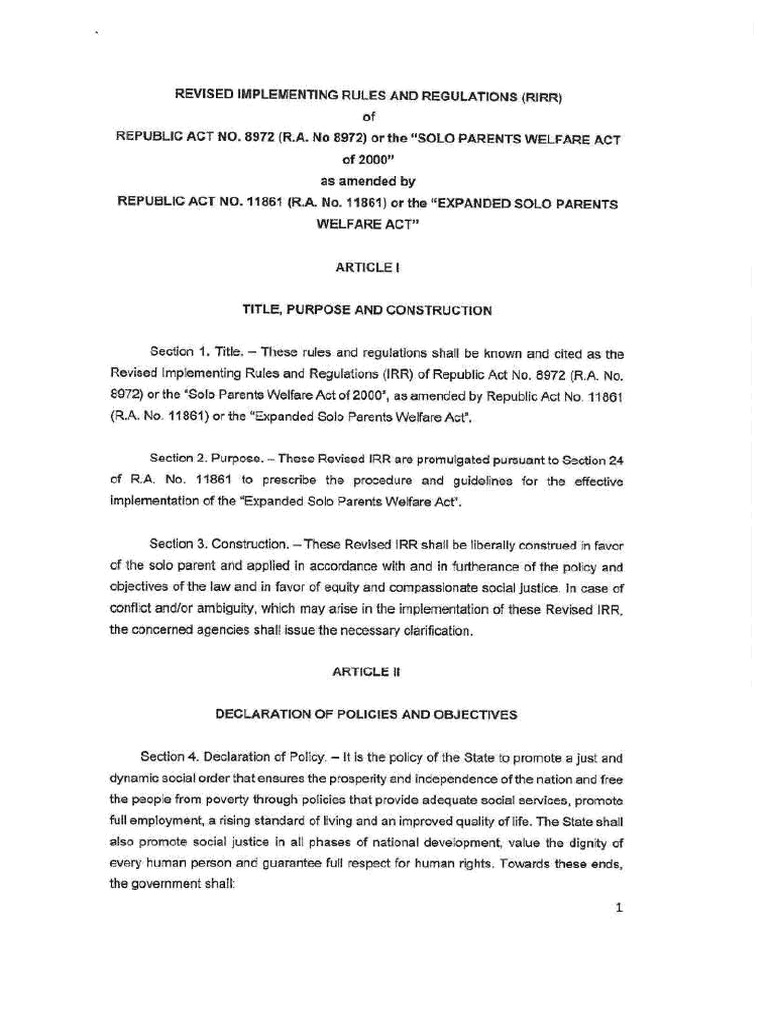 RA 11861 Expanded Solo Parents IRR | PDF