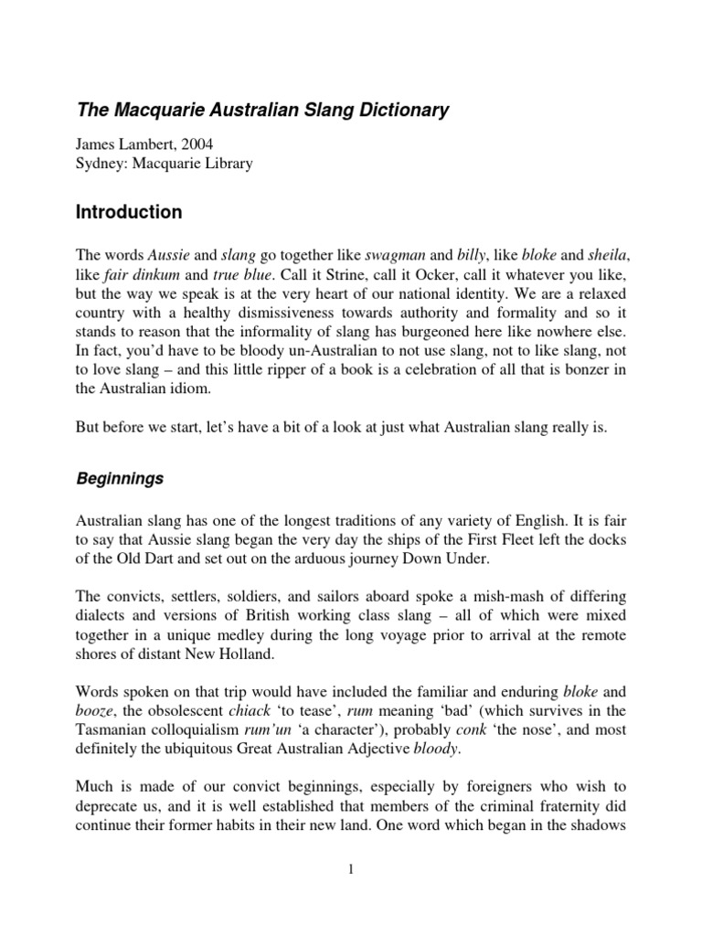 Australian Slang Dictionary Overview | PDF | English Language | Slang