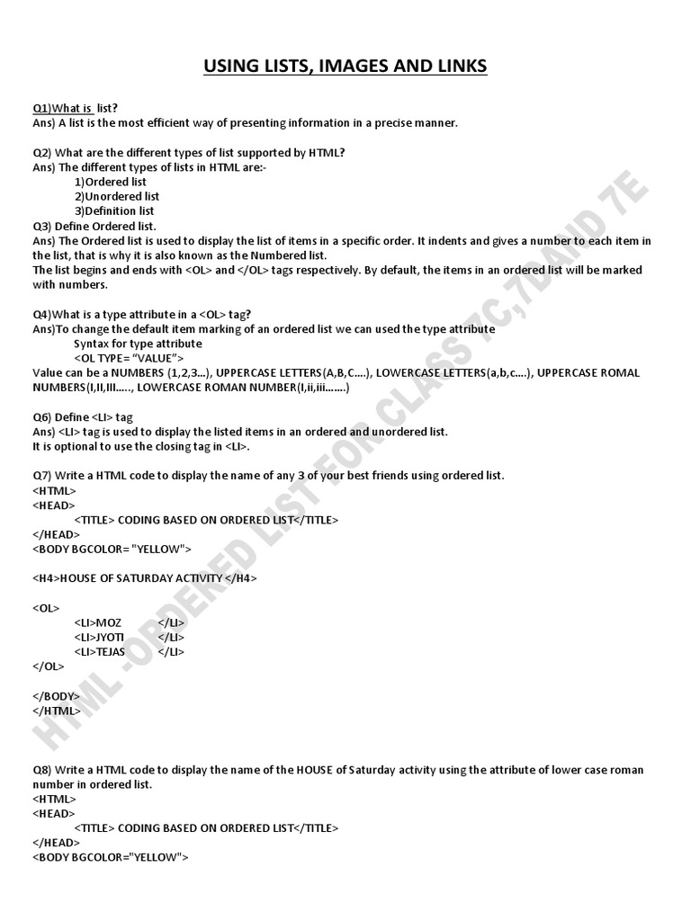 Html Ordered List Pdf Html Element Notation 1900