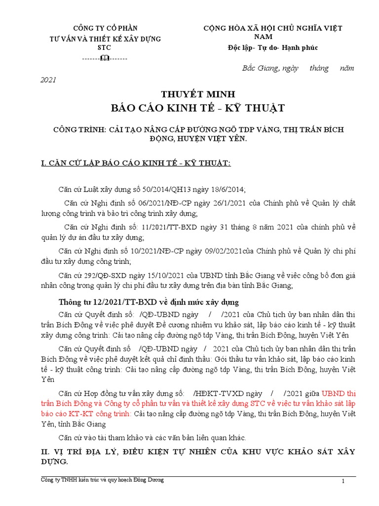 Thuyet Minh Bao Cao KTKT DUONG | PDF