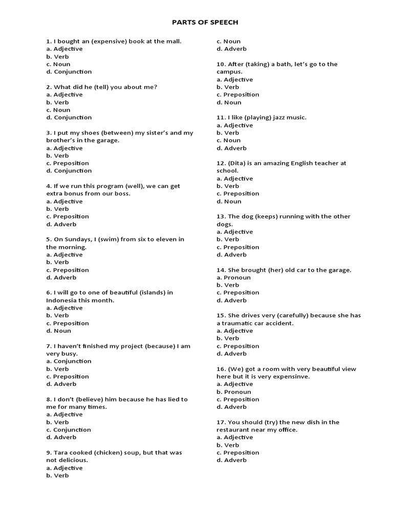 Soal Parts of Speech | PDF | Adverb | Part Of Speech