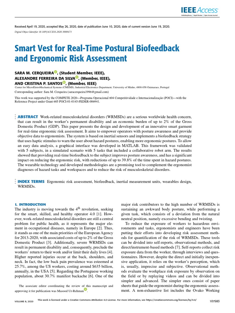 2020 Cerqueira Smart Vest For Real Time Postural Biofeedback And Ergonomic Risk Assessment