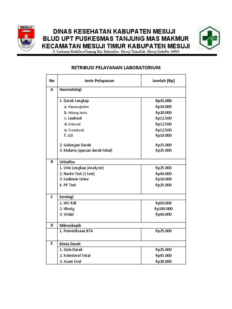 Daftar Harga Lab | PDF