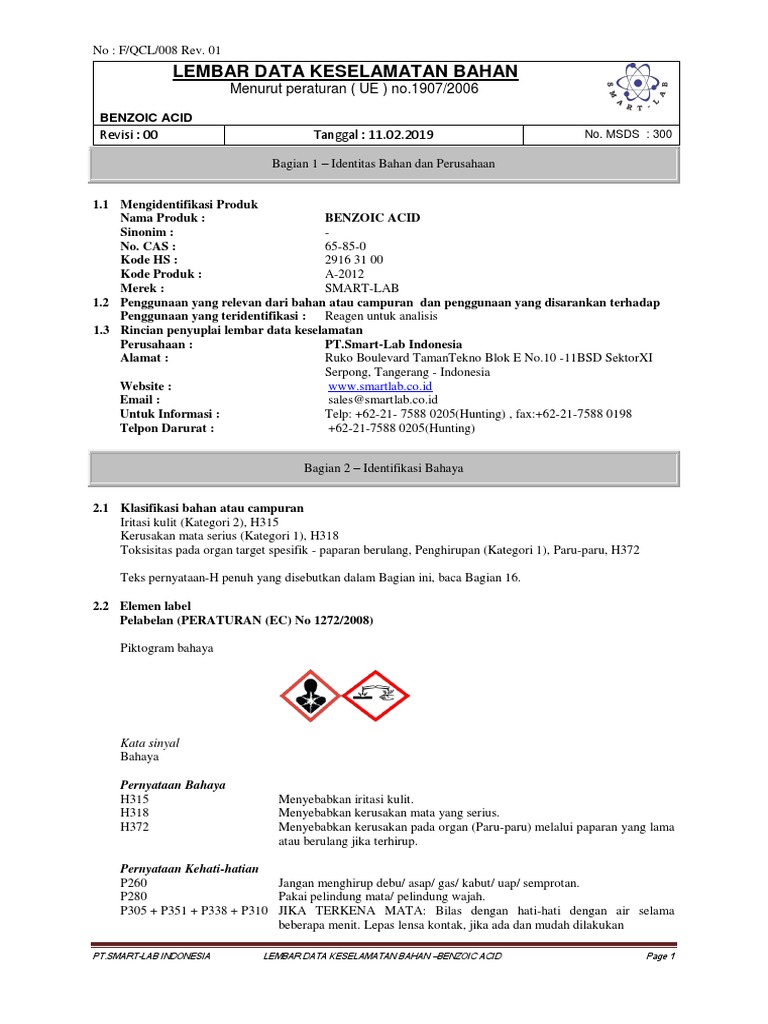 MSDS Benzoic Acid (Indo) | PDF