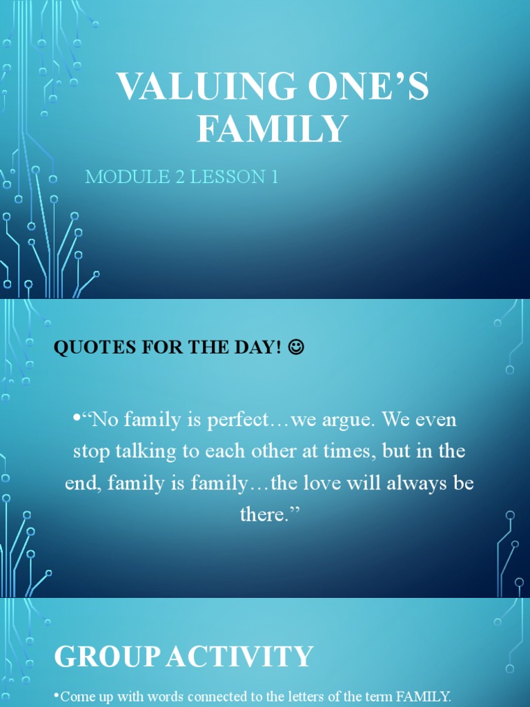 Valuing Family: Quotes and Activities | PDF | Self-Improvement