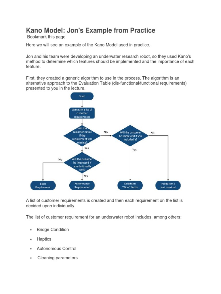 Kano Model Example - Underwater Robot | PDF