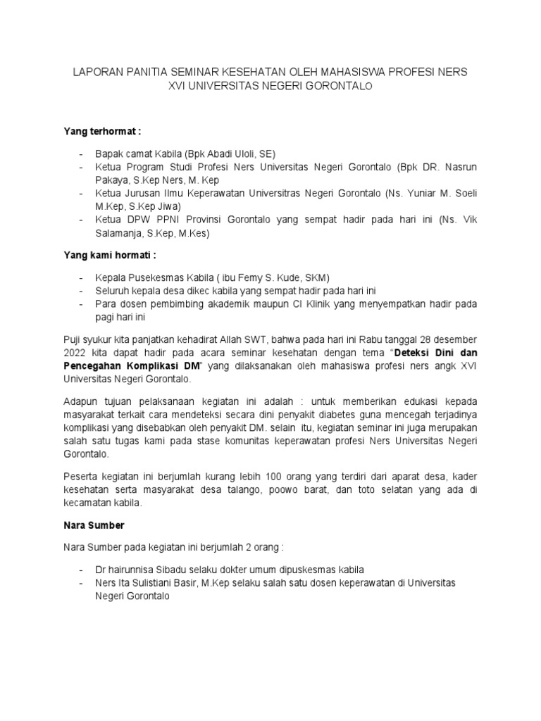 Laporan Panitia Seminar Komunitas | PDF | Pengembangan Diri | Kesehatan Holistik