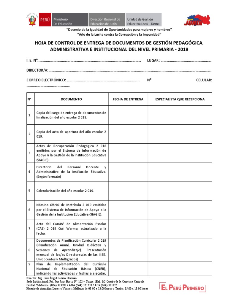 Cargo de Entrega de Documentos de Inicio Del Año Escolar | PDF