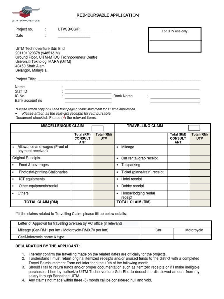 UiTM Reimbursable Application Guide | PDF | Receipt