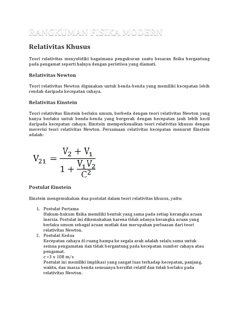 Rumus dan Teori Relativitas Einstein | PDF | Sains & Matematika ...