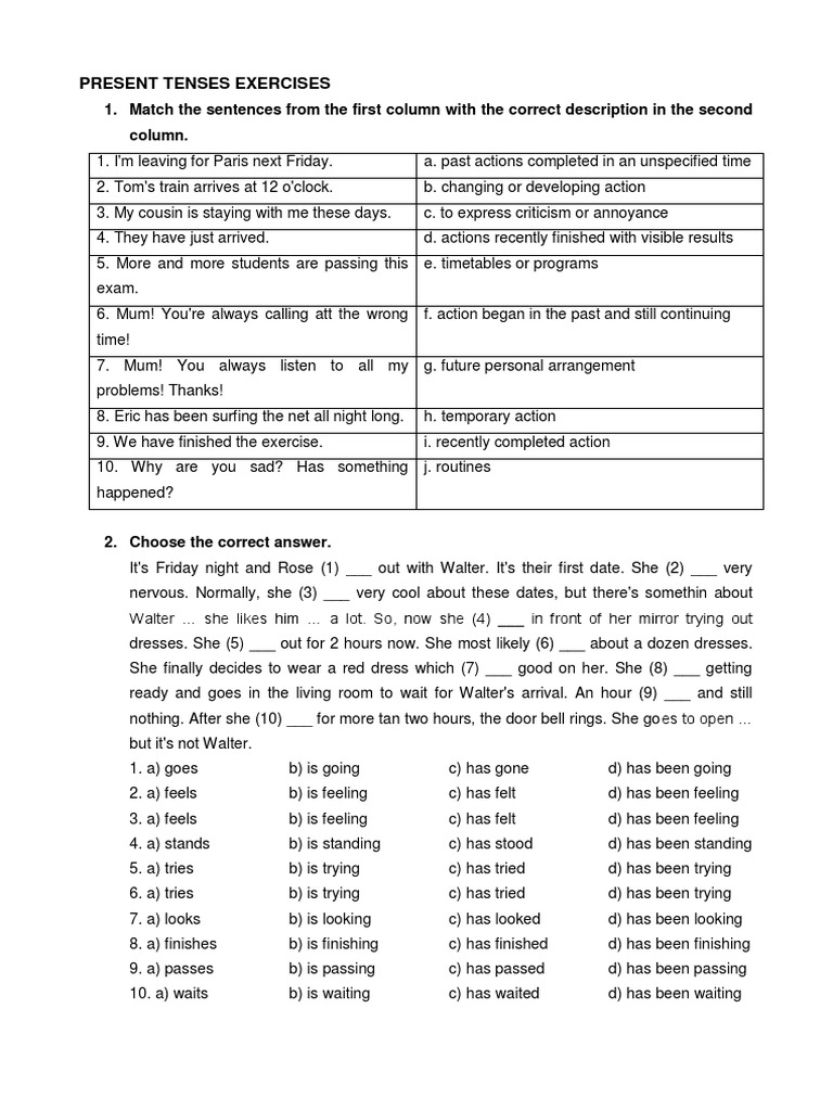 Present Tenses Exercises | PDF