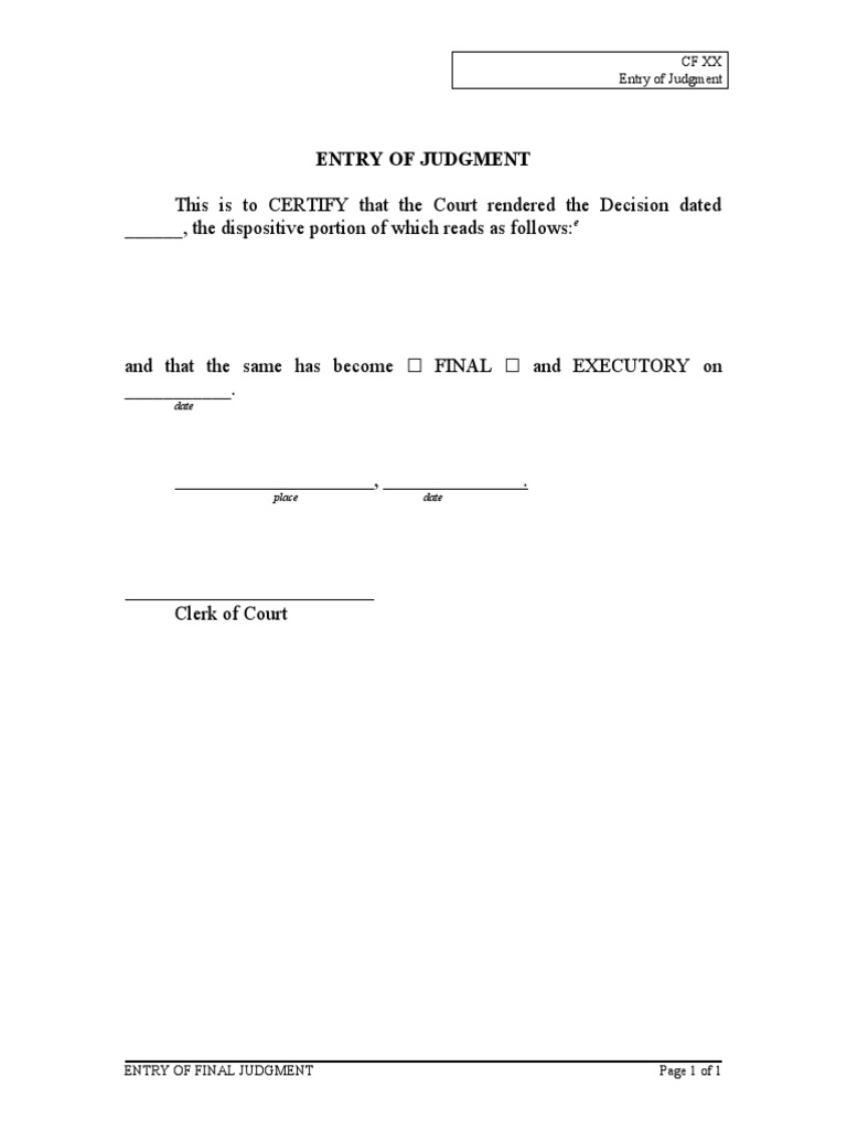 Entry of Final Judgment | PDF