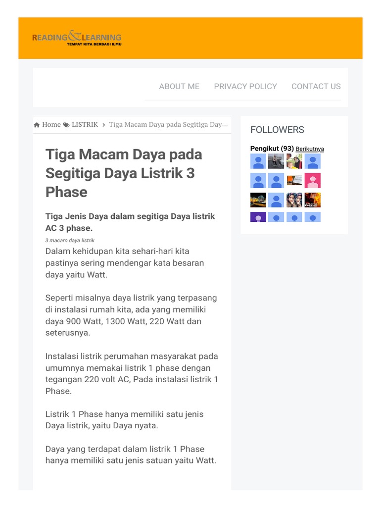 Tiga Macam Daya Pada Segitiga Daya Listrik 3 Phase | PDF