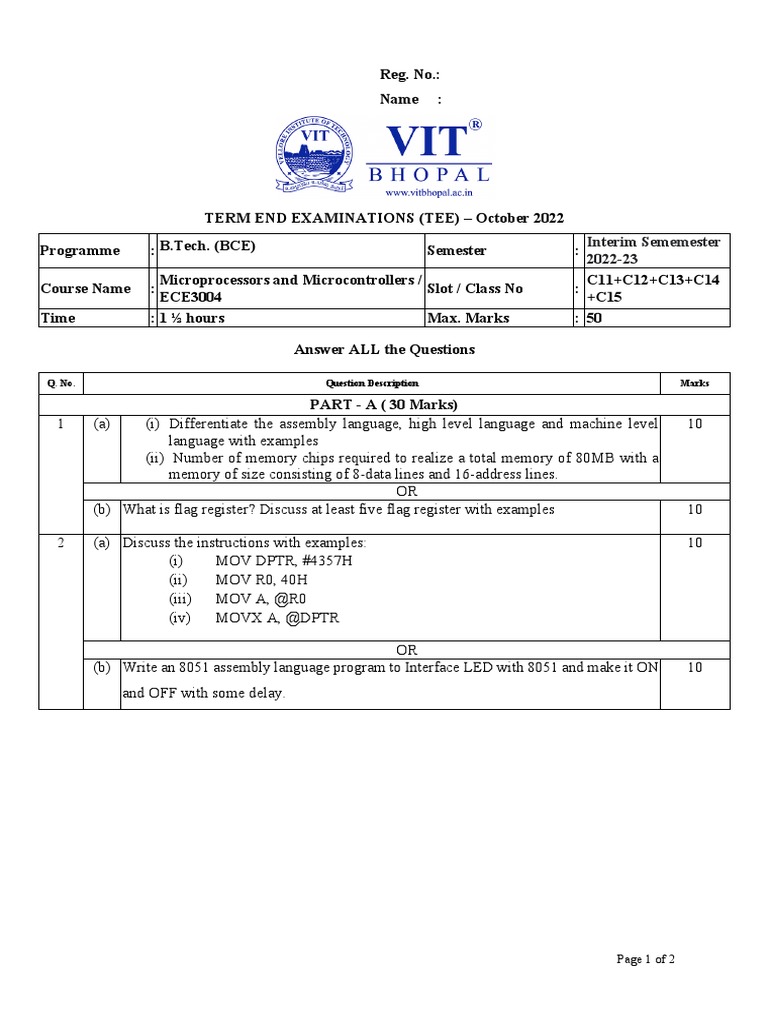 C11 End Term Exam Paper | Download Free PDF | Assembly Language ...
