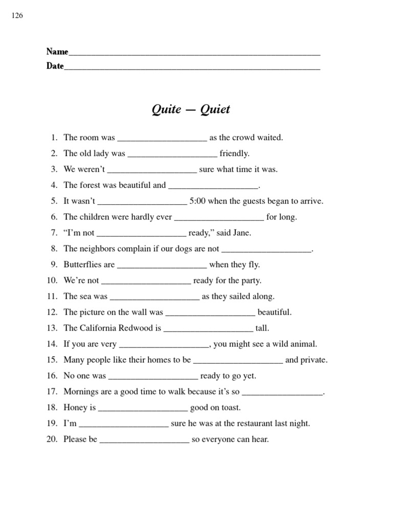 Quiet vs. Quite: Homophone Exercises | PDF | Language Arts & Discipline