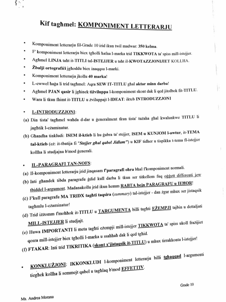 Kif Tagħmel - KOMPONIMENT LETTERARJU | PDF