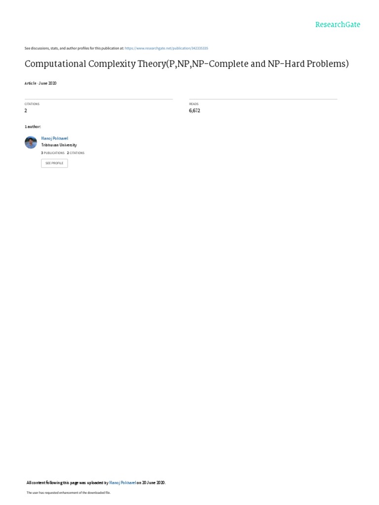 ComplexityTheoryPNPNP CompleteandNP Hard | PDF | Time Complexity | Computational Complexity Theory
