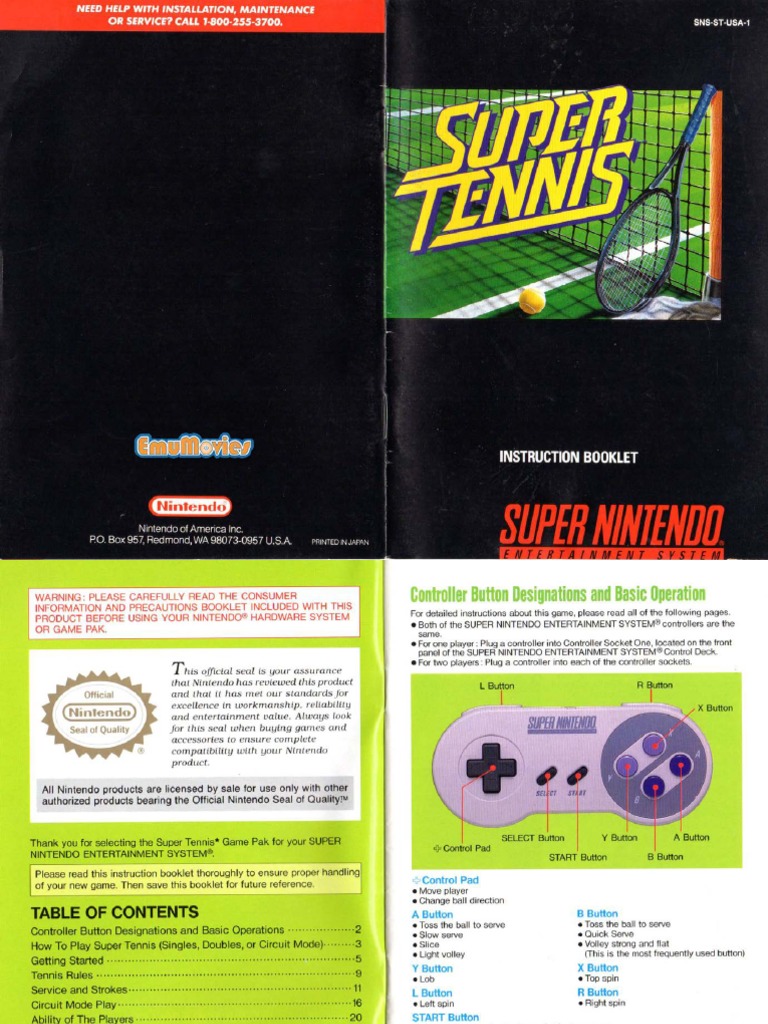 Super Tennis - Manual - SNES | PDF