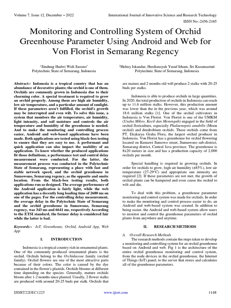 Monitoring and Controlling System of Orchid Greenhouse Parameter Using Android and Web For Von ...