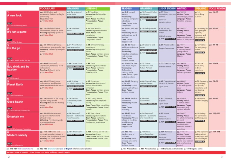 Focus2E SB3 Global Contents | PDF | English Language | Verb