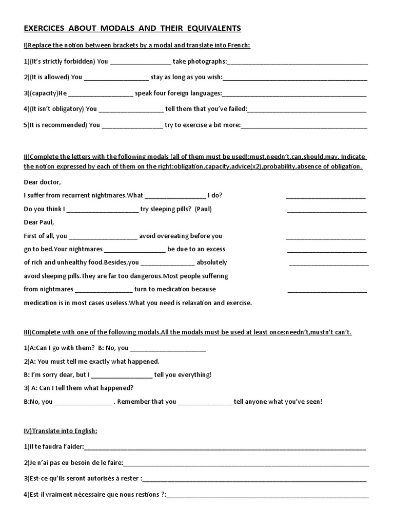 Exercices About Modals and Their Equivalents 2 | PDF | Social Science | Self-Improvement