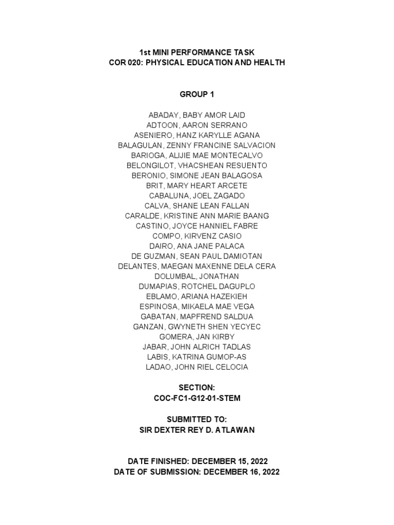 Cor 020 Mini PT - Group 1 - FC1 G12 01 Stem | PDF | Self Esteem | Mental Health