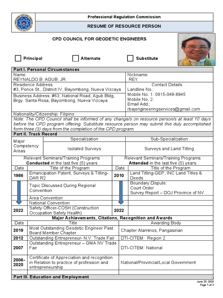 CPDD 17 Resume of Resource Person | PDF | Business