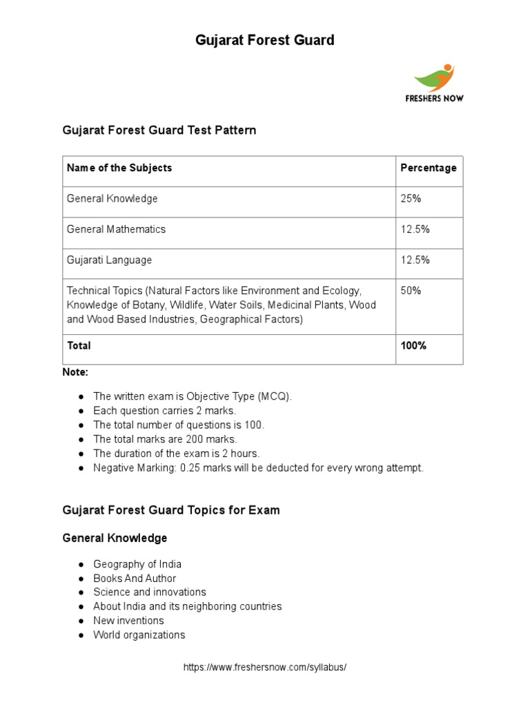 Gujarat Forest Guard Test Pattern Topics | PDF | Mathematics | Integral