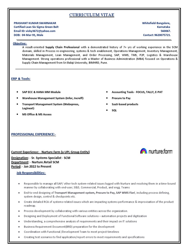 Resume - Prashant - 7 Yrs Exp - 4yrs Infor WMS | PDF | Logistics ...
