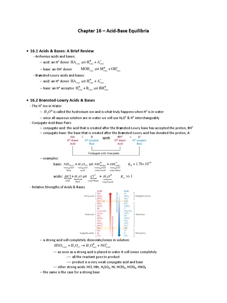 Chapter 16 Acid-Base Equilibria | PDF | Acid | Ph